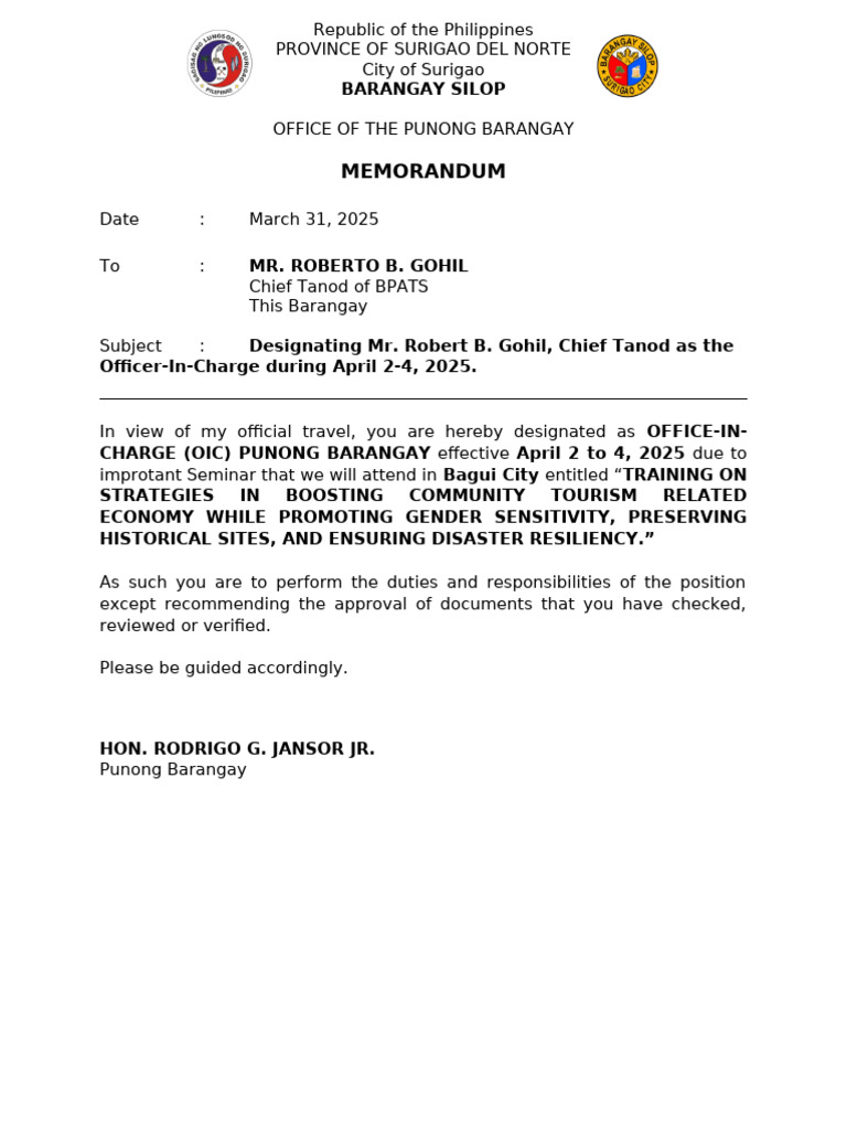 OIC Designation for Barangay Leadership | PDF