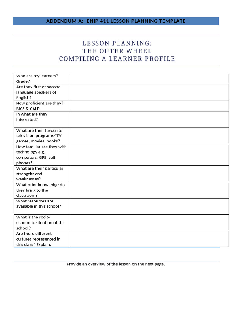 English Lesson Planning Template 2020 | PDF | Human Communication ...