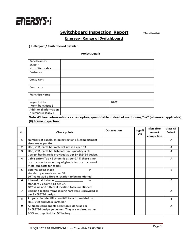 7 Page Franchise Inspection Checklist-ENERSYS-R1 | PDF | Electrical ...