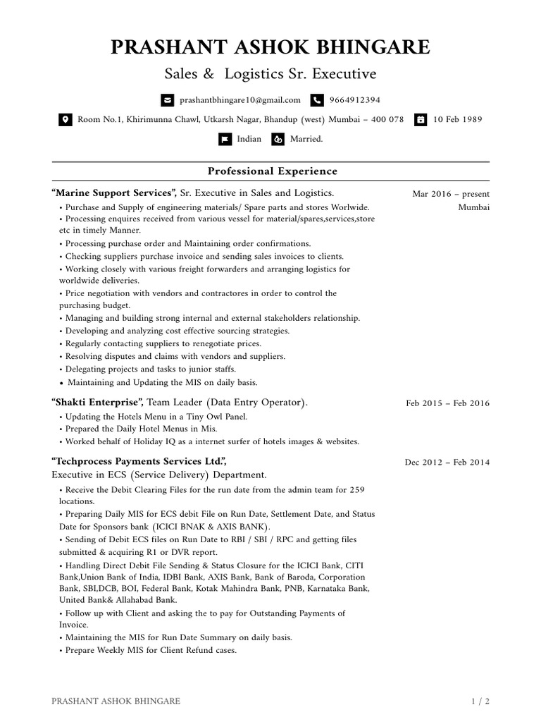 Prashant Ashok Bhingare Flowcv Resume 20240728 | PDF