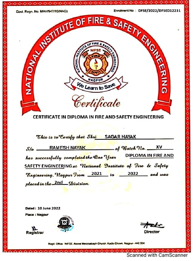 Fire & Safety Engineering Certificate | PDF