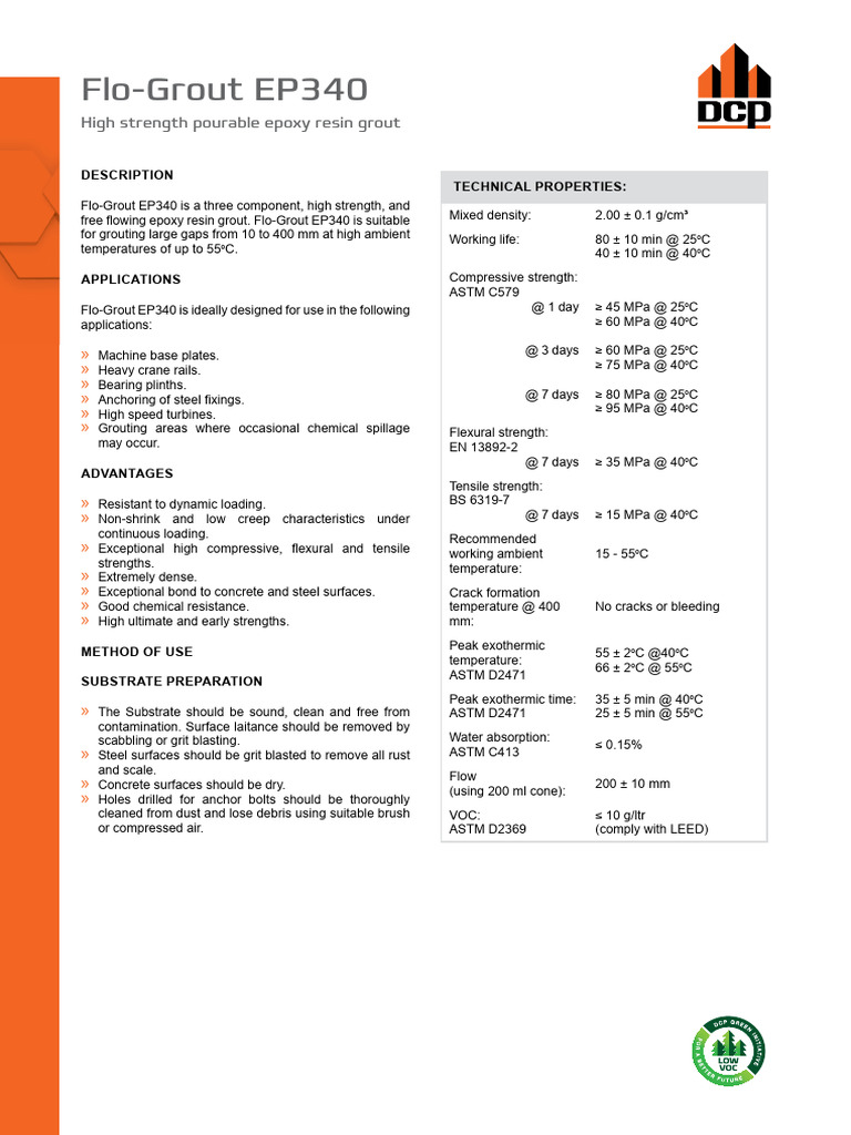 Flo-Grout EP340: High Strength Epoxy Grout | PDF | Concrete | Epoxy