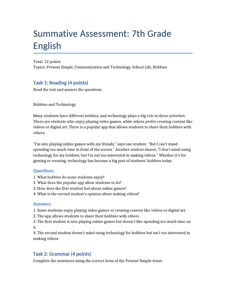 7th Grade Summative Assessment | PDF | Linguistics | Learning