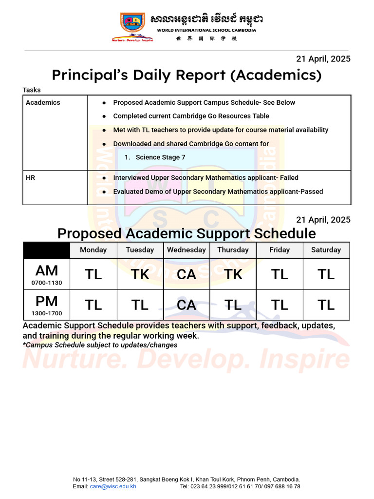Daily Academic Support Report April 2025 | PDF