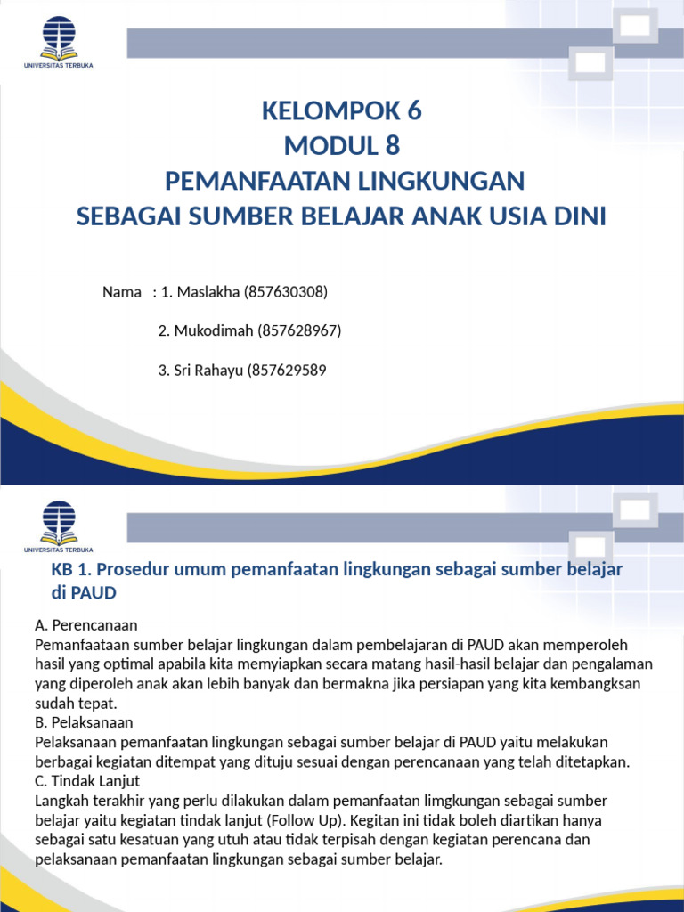 Layout Ppt Ut Modul 8 Tugas Kelompok 6 Bu Anung Semester 3 | PDF