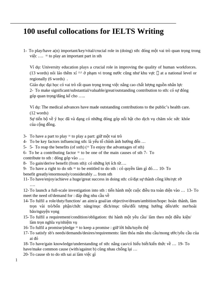 100 Useful Collocation KEY | PDF