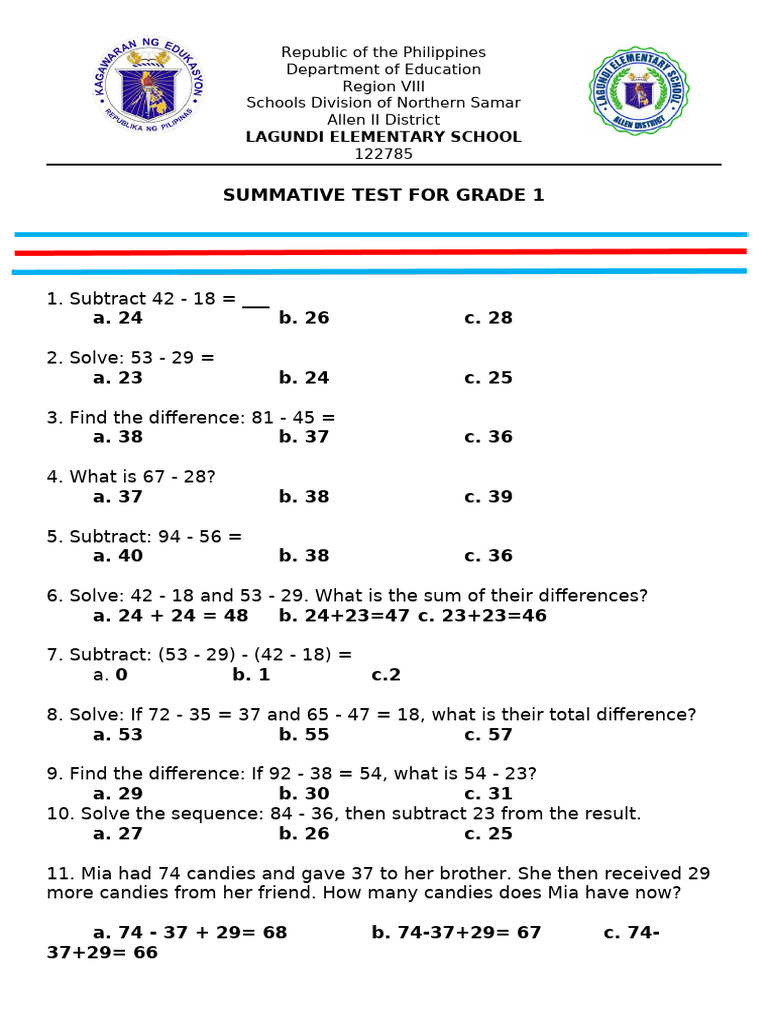Grade1 Summative | PDF | Shape | Summation
