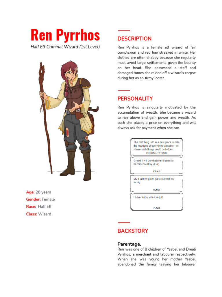 Ren Pyrrhos - Half Elf Criminal Wizard (1st Level) | PDF | Grandparent