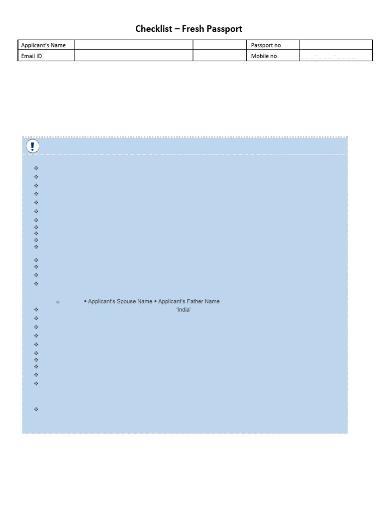 Fresh Passport Application Checklist | PDF | Passport | Government And Personhood