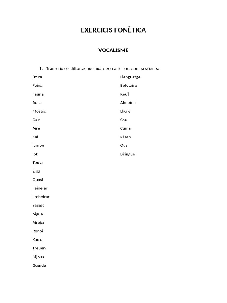 Exercicis Vocalisme | PDF