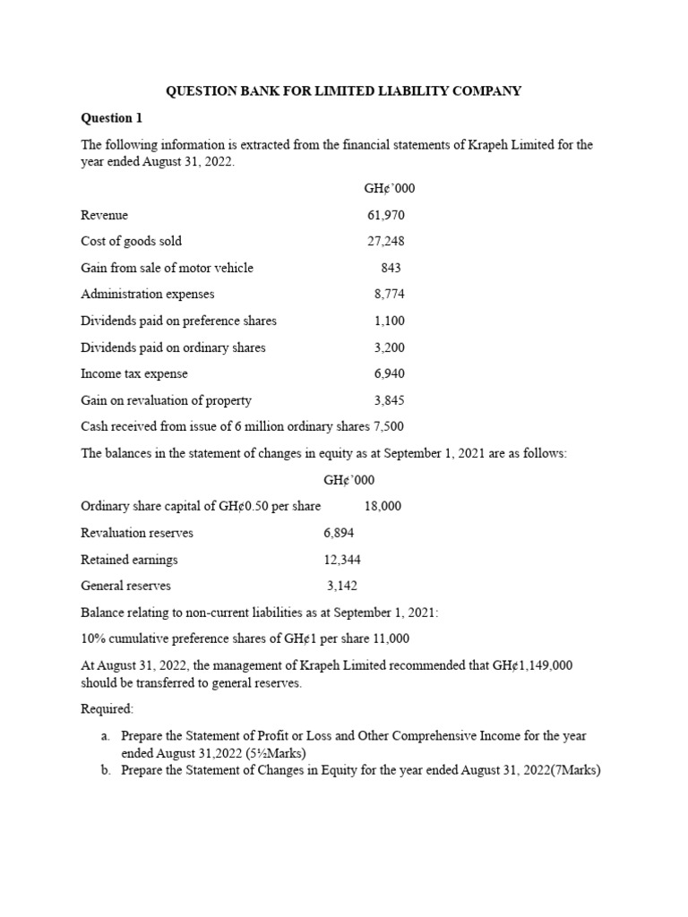 Question Bank For Limited Liability Company | PDF | Expense | Dividend