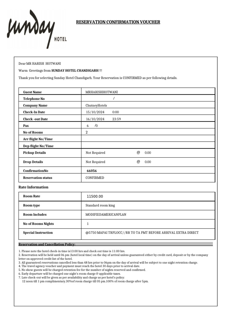 Confirmation Voucher Sunday Hotels | PDF | Identity Document ...