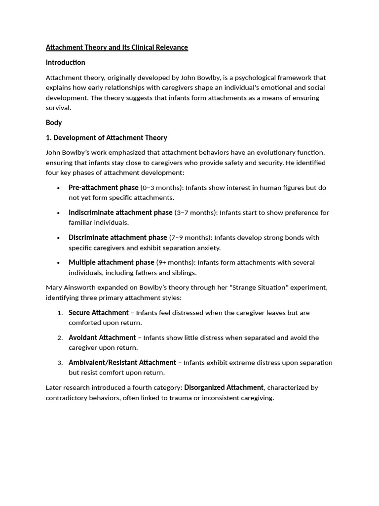 Attachment Theory and Its Clinical Relevance | PDF | Attachment Theory ...