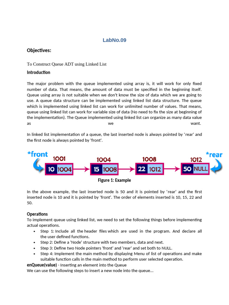 Lab09 Queue using Linked List | PDF | Queue (Abstract Data Type ...