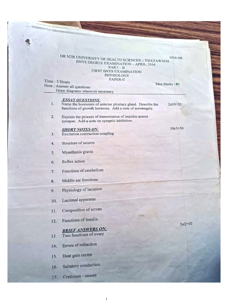 Physiology PYQS | PDF