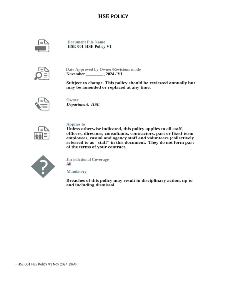 Revised GoCongo HSE Policy Draft | PDF | Safety | Policy