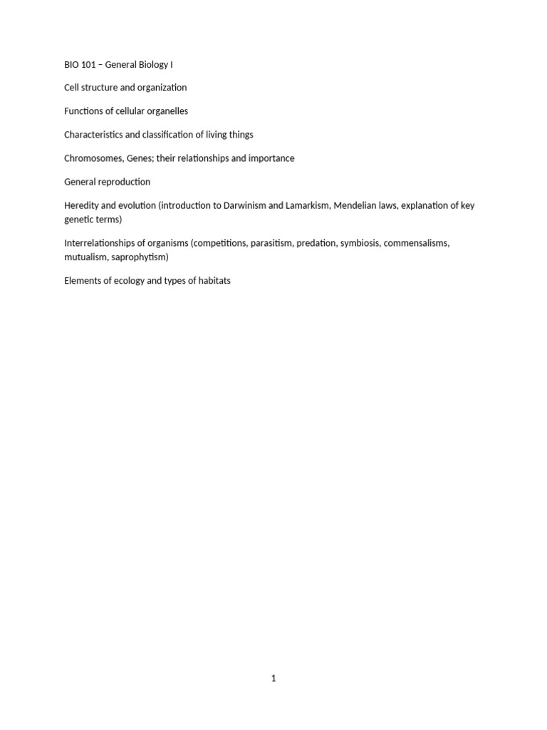 Biology 101 Lecture Notes Overview | PDF | Gene | Cell (Biology)