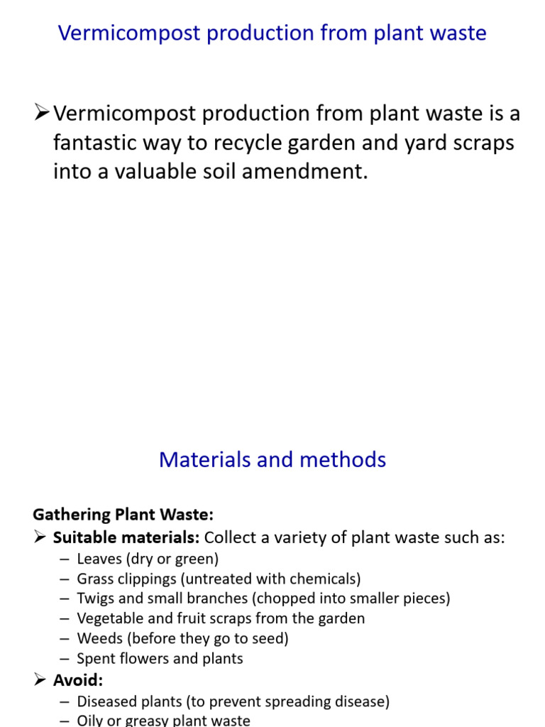 Vermicompost Production From Plant Waste | PDF | Agriculture | Botany