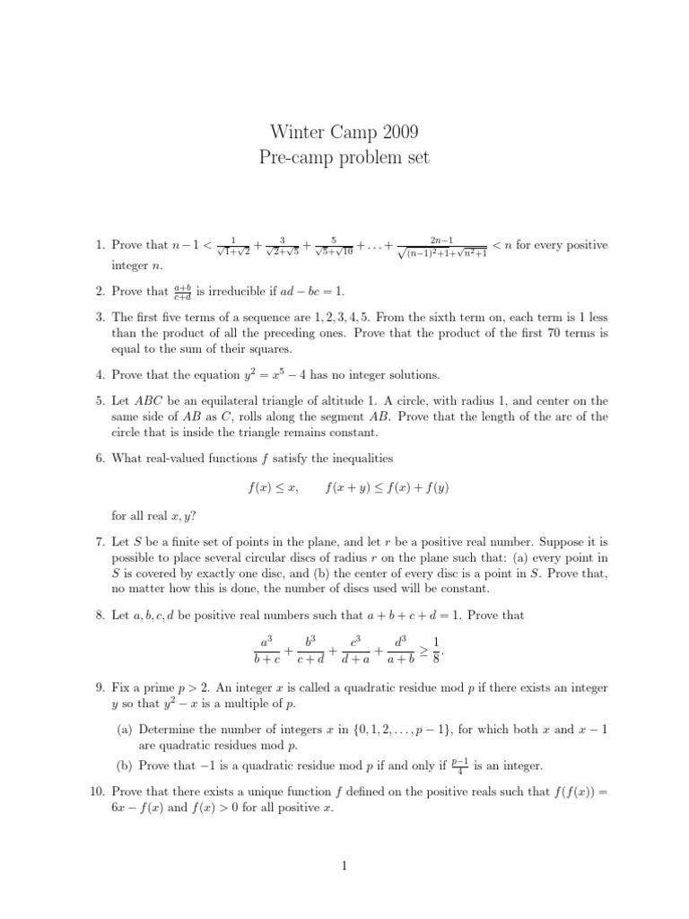 2009 Winter Camp - Warm Up Problems | PDF | Abstract Algebra | Algebra