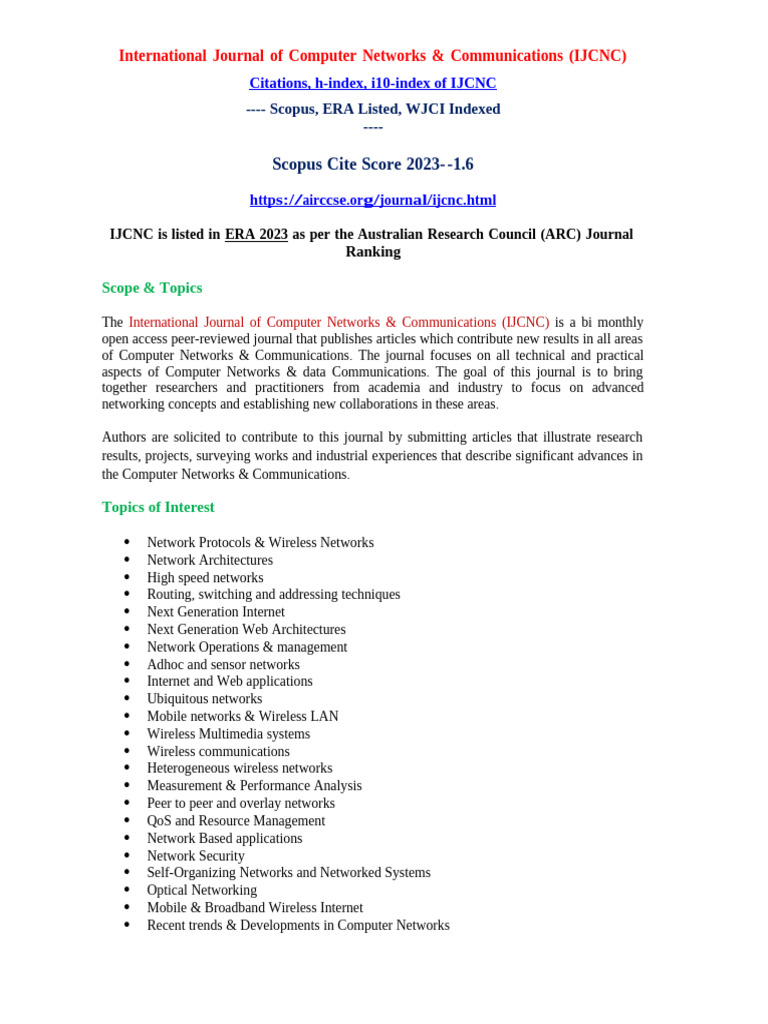 IJCNC Journal Overview and Submission Info | PDF | Computer Network ...