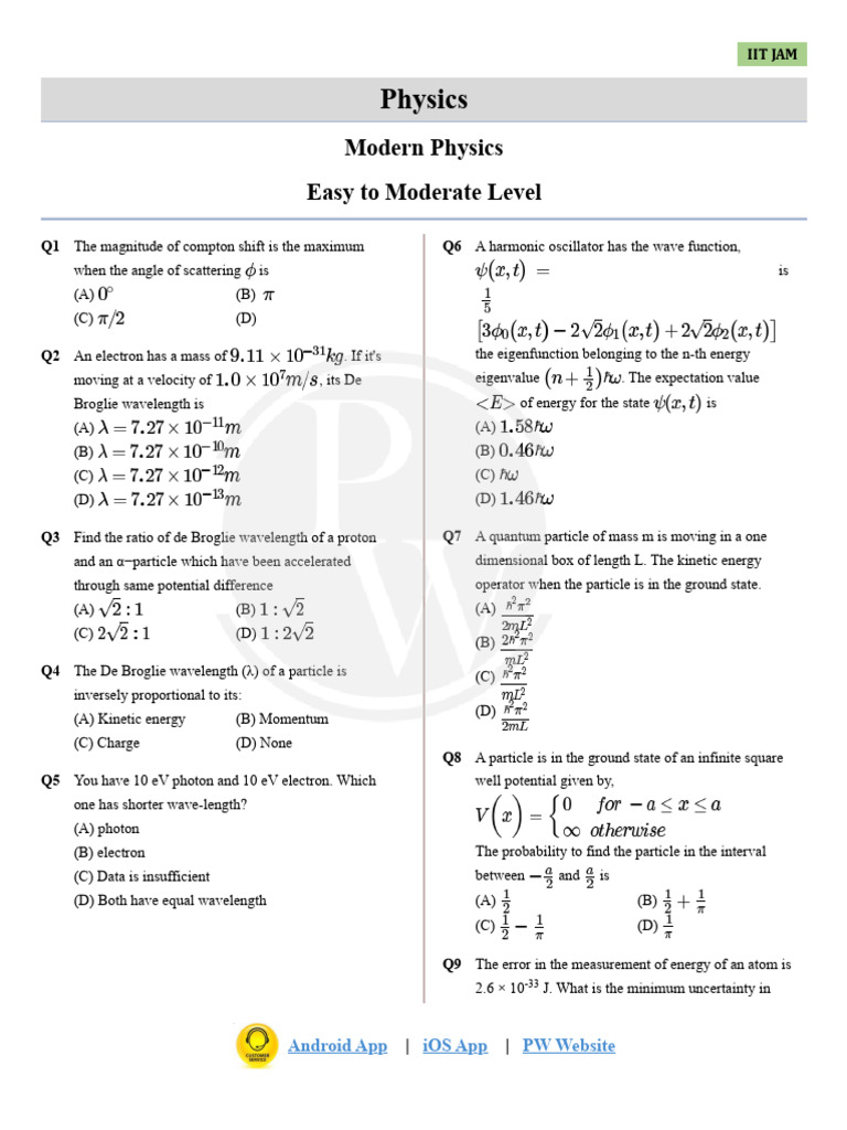 Modern Physics (Easy To Moderate Level) | PDF | Electron | Electronvolt