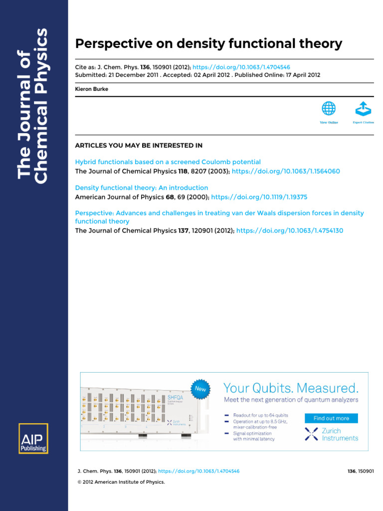 Perspective On Density Functional Theory | PDF | Density Functional Theory | Quantum Chemistry