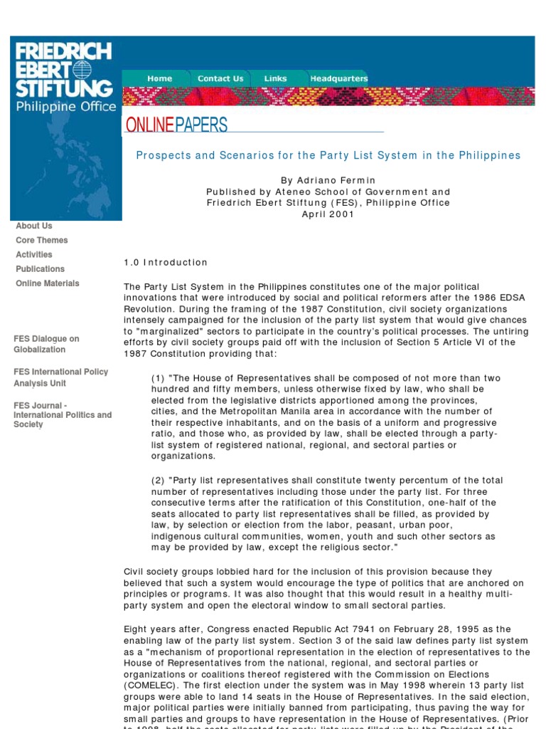 Prospects and Scenarios For The Party List System in The Philippines | PDF