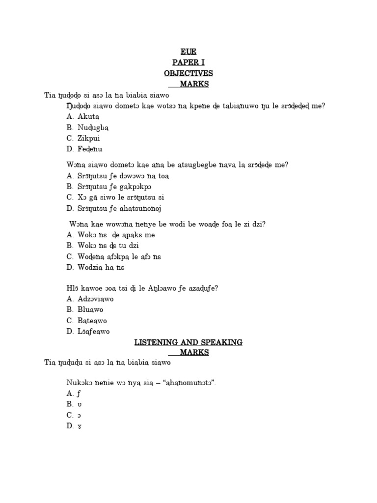 2024 Bece Ewe Sample Questions From Waec | PDF