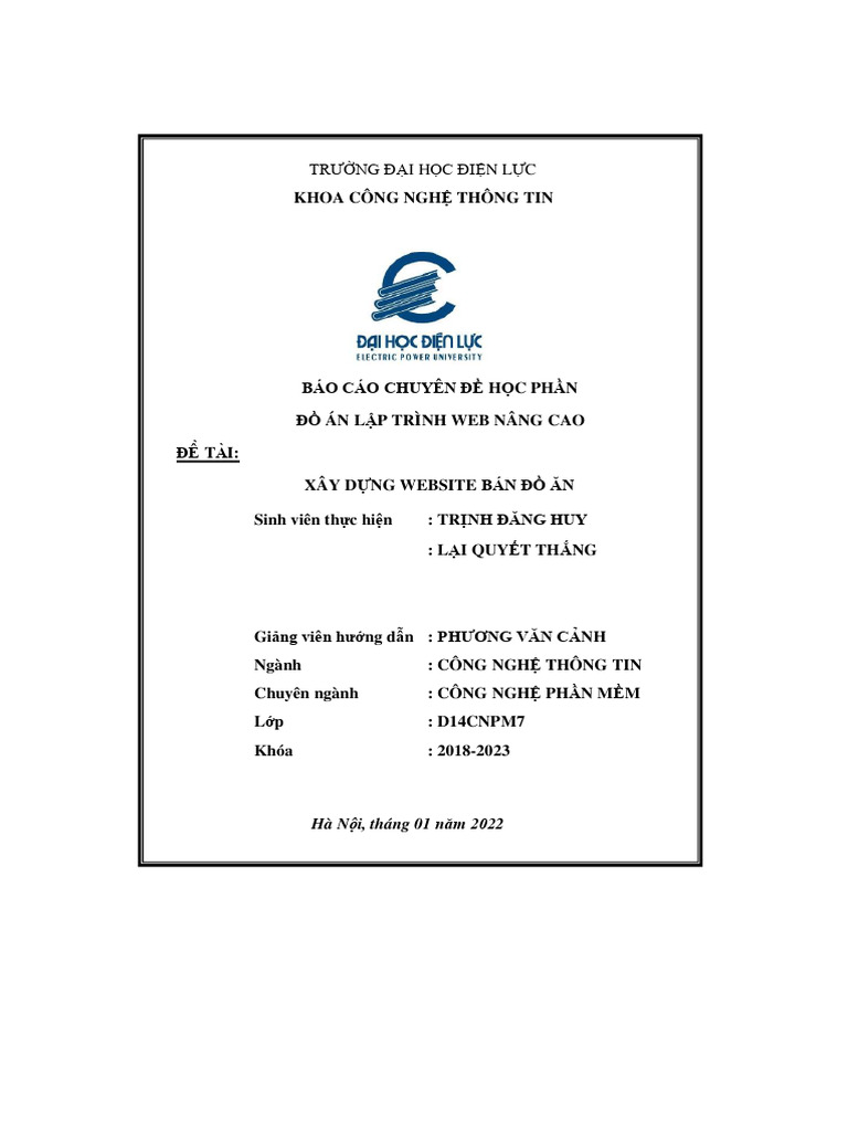 Website Ban Do An Do An Lap Trinh Web Nang Cao Truong Dai Hoc Dien Luc ...