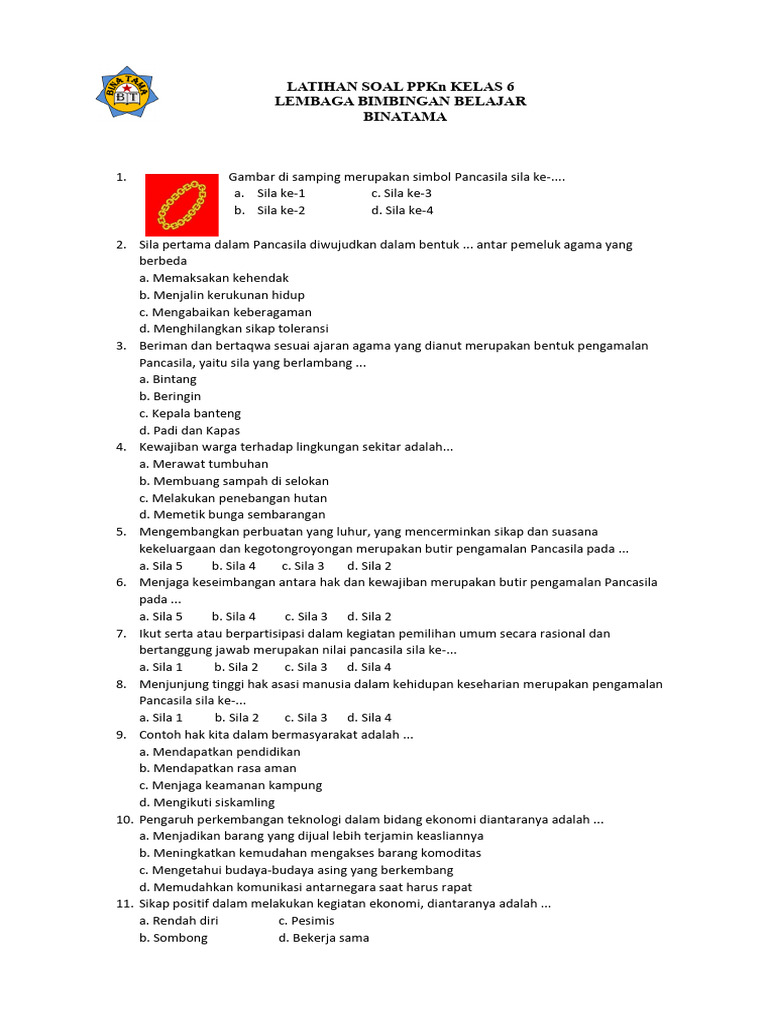 LATIHAN SOAL PPKn KELAS 6 | PDF
