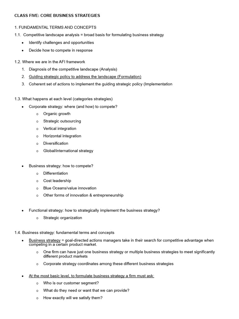 Core Business Strategies Overview | PDF | Strategic Management | Marketing