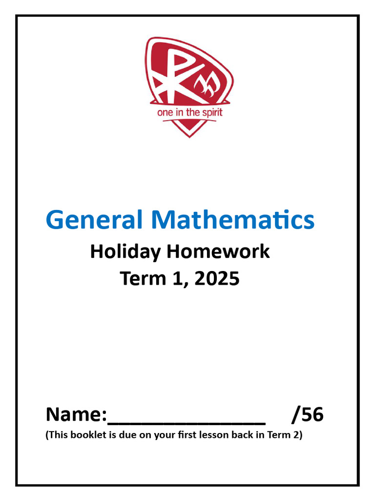 General Mathematics Holiday Homework 2025 | PDF | Multivariate ...