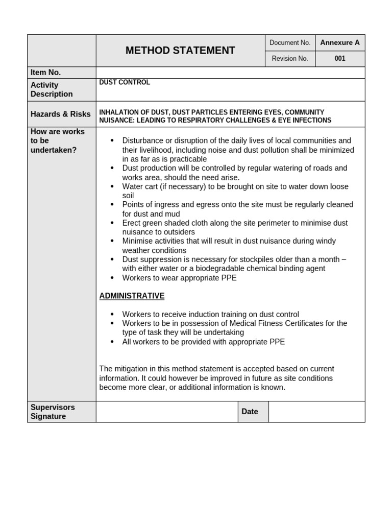 Dust Control Plan for Construction Site | PDF