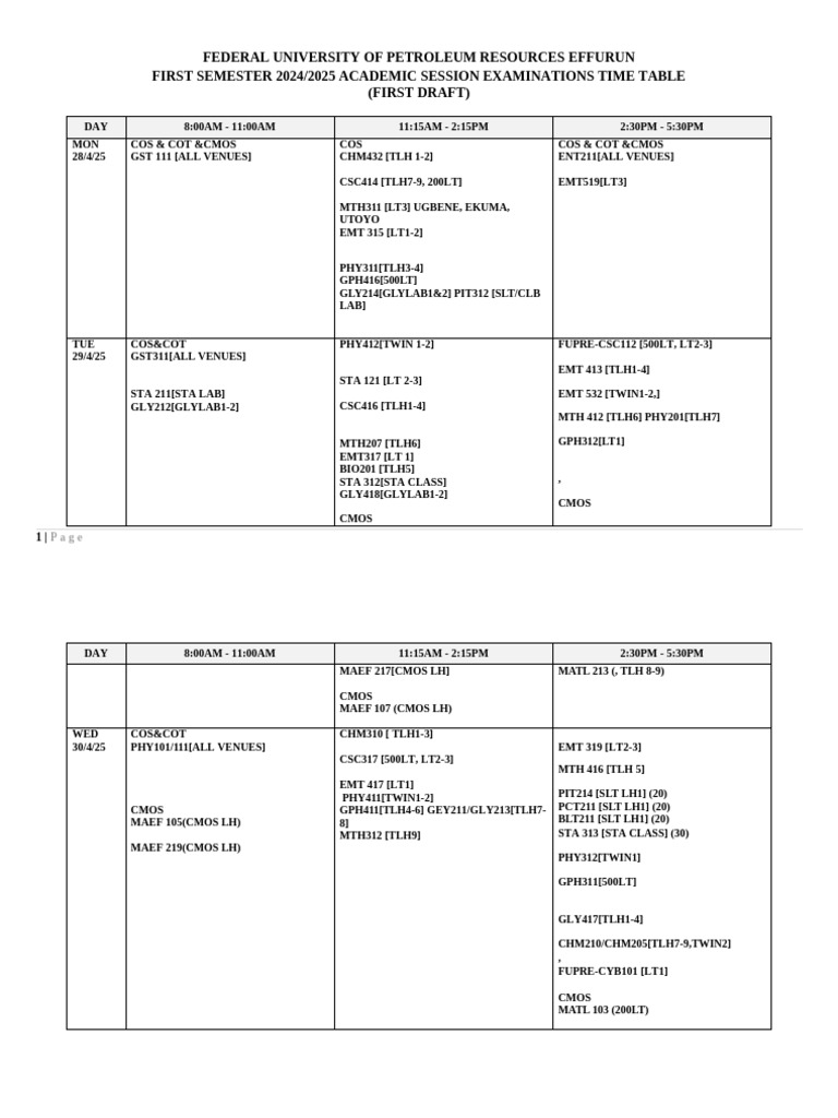 1ST Exam TT Courses Only 2025 | PDF