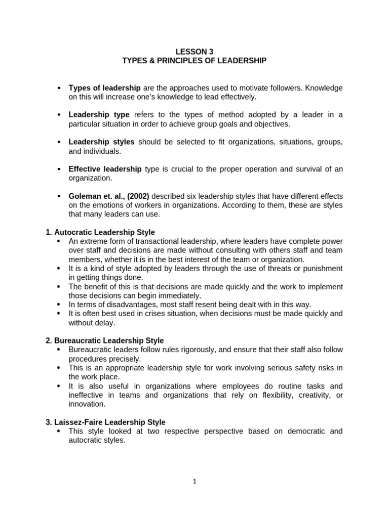 Leadership Styles and Principles Explained | PDF | Leadership ...