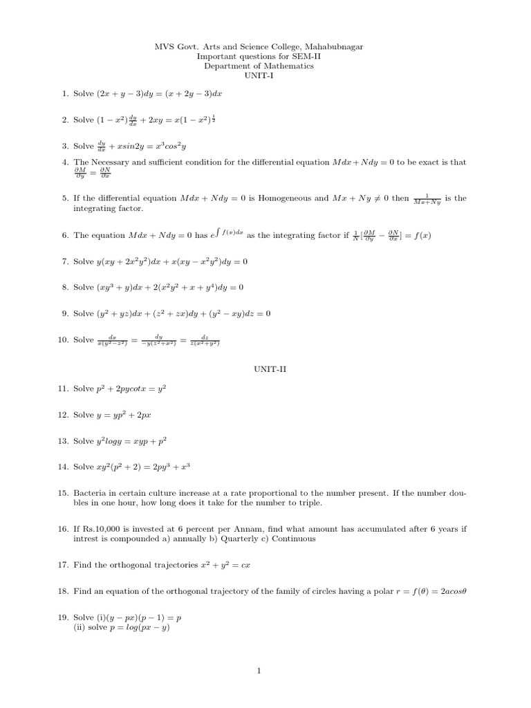 Imp Questions for SEM II (1) | PDF | Mathematics | Applied Mathematics