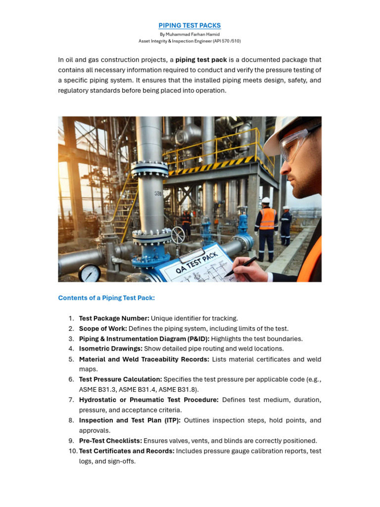 Piping Test Packs (By M Farhan Hamid) | PDF | Leak | Pipe (Fluid ...