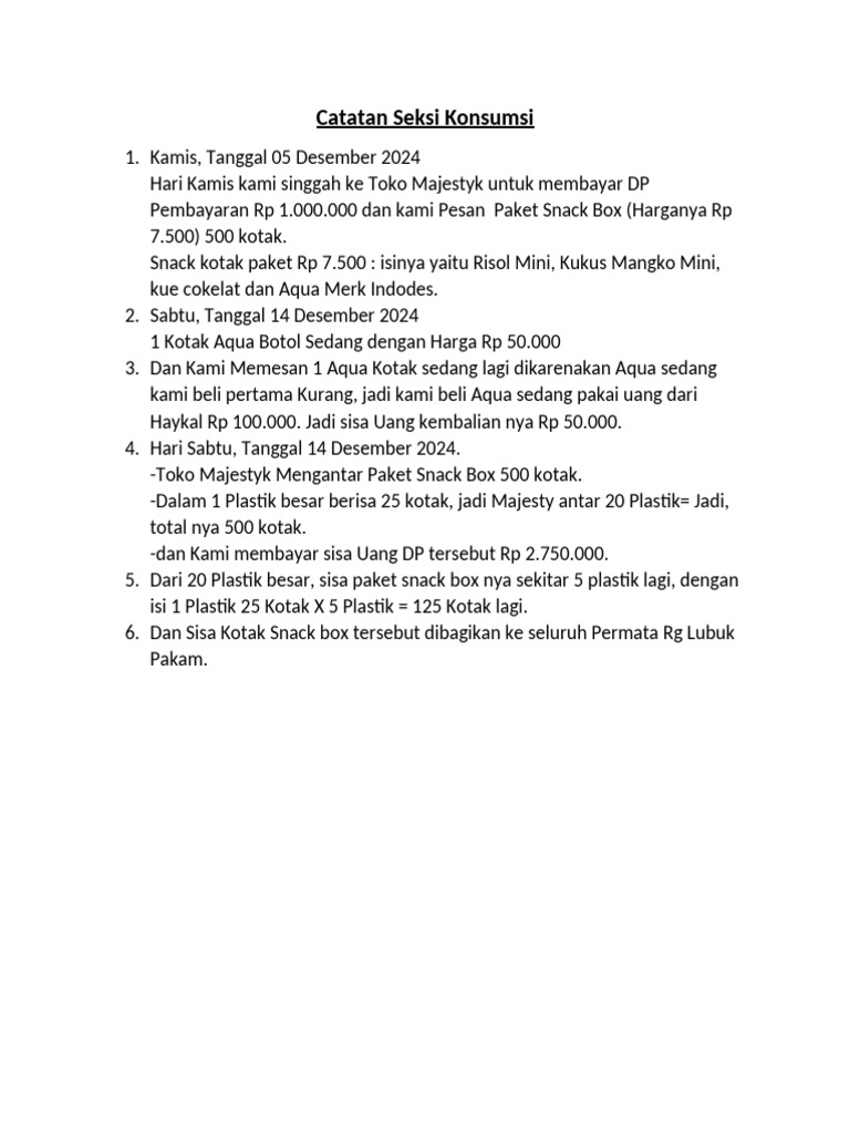 Catatan Seksi Konsumsi | PDF