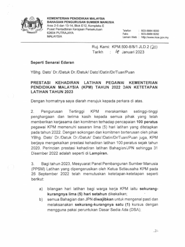 Surat Ketetapan Latihan 2023 | PDF