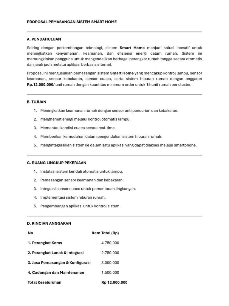 Proposal Pemasangan Smart Home | PDF