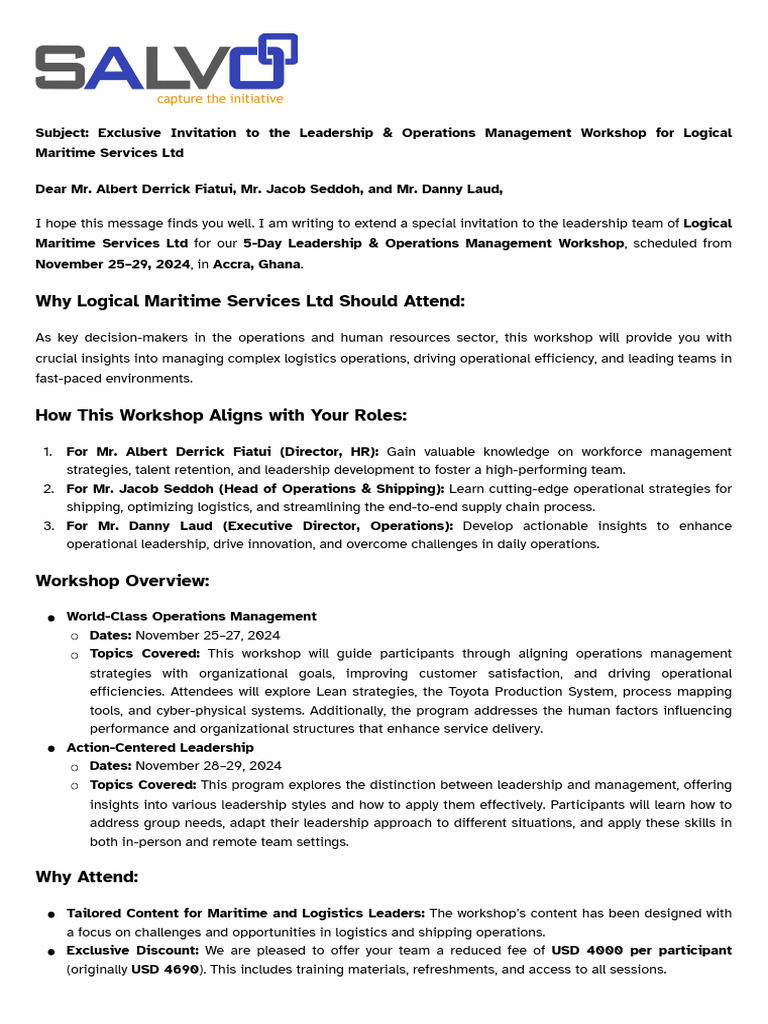 Leadership Workshop Invitation for Maritime | PDF | Operations Management | Leadership