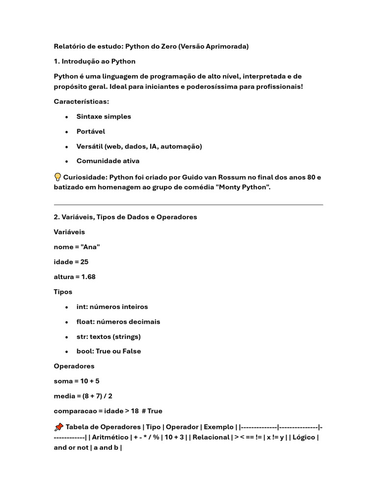 Relatório de estudo)python | PDF | Python (linguagem de programação ...