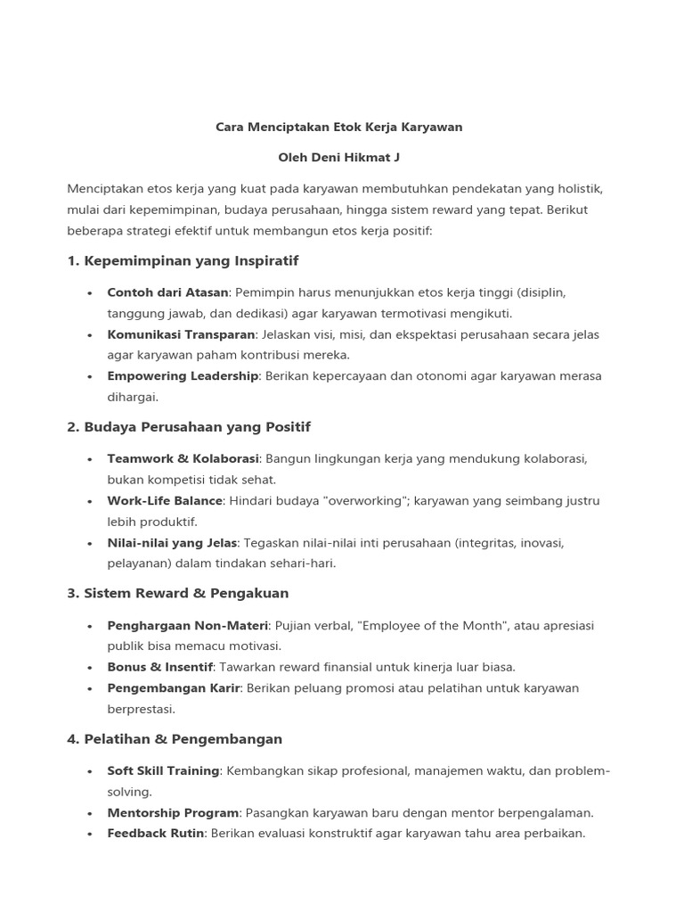 Cara Menciptakan Etok Kerja Karyawan | PDF