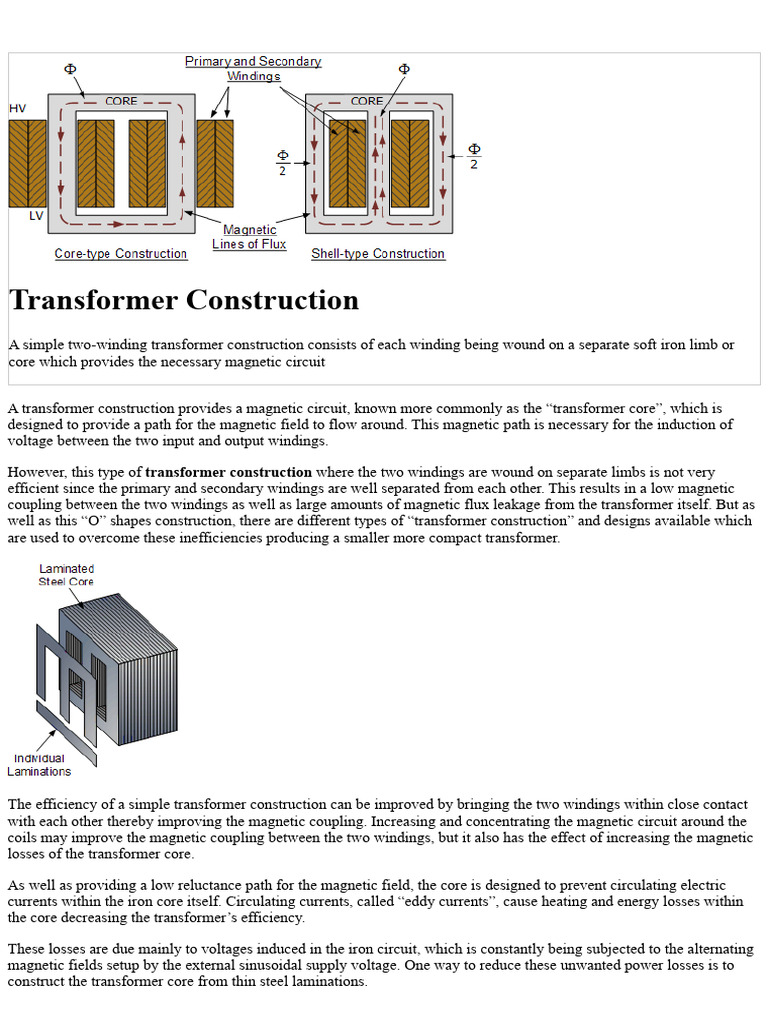 Transformer Construction and Transformer Core Design | PDF | Transformer | Inductor