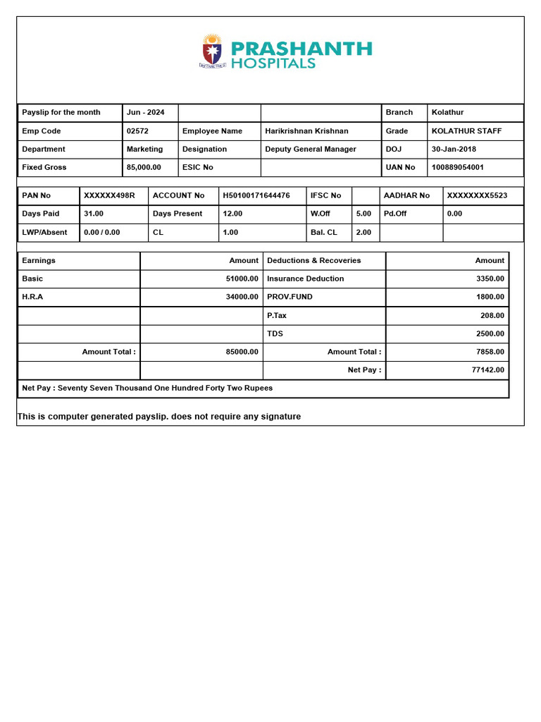 Payslip 02572 June - 2024 | PDF