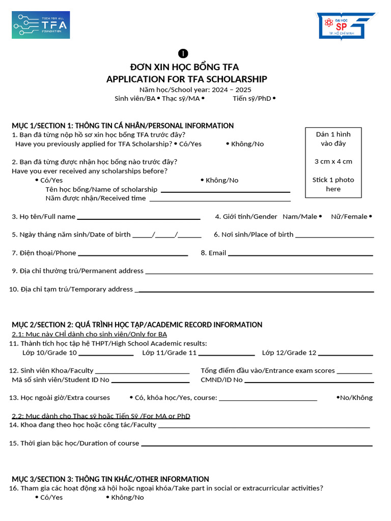 1.TFA Application Form | PDF