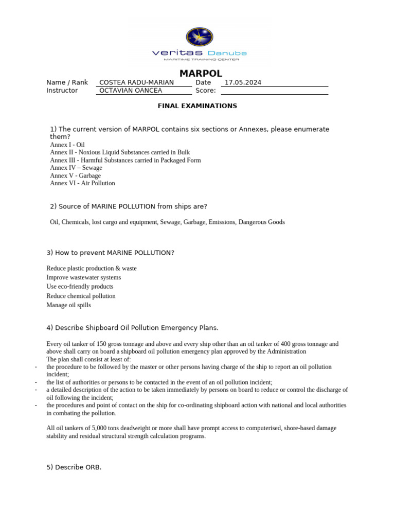 MARPOL Exam | PDF