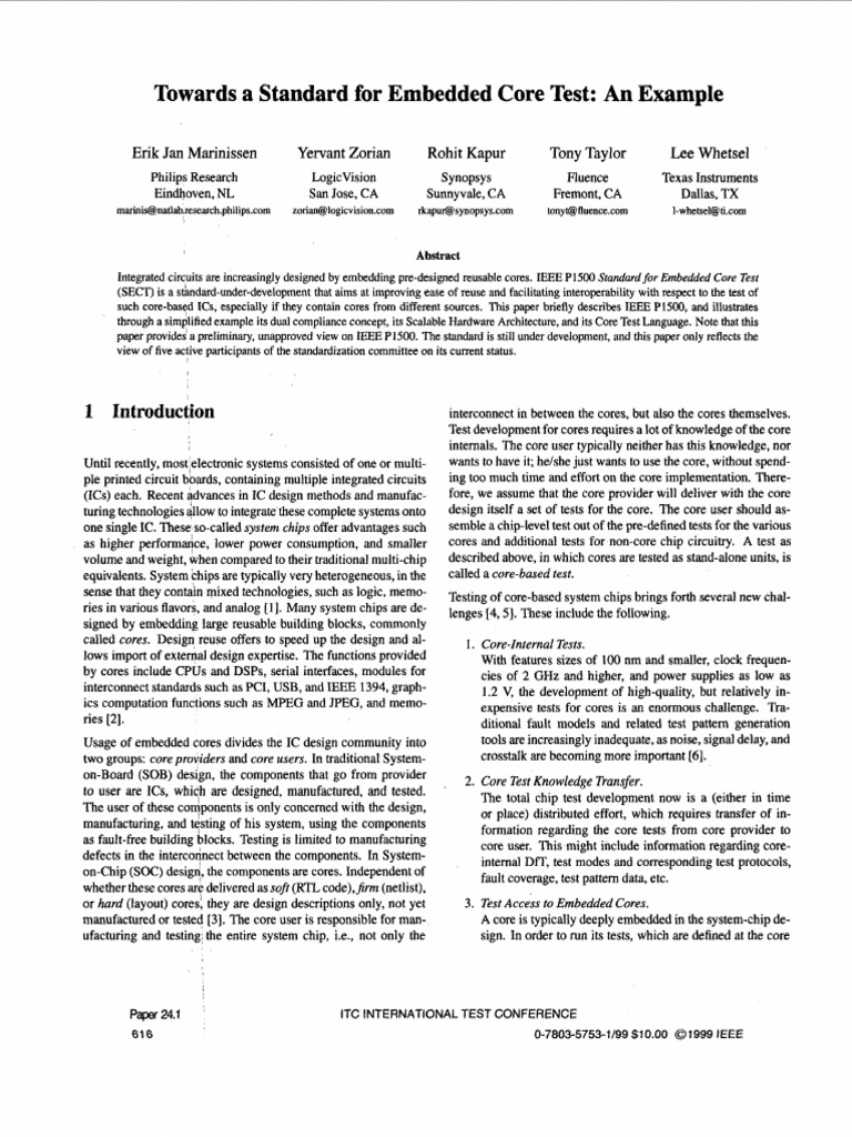 Towards A Standard For Embedded Core Test: An Example: Erik Marinissen ...