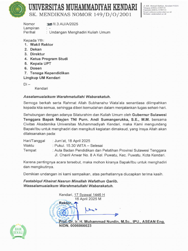 Undangan Menghadiri Kuliah Umum | PDF