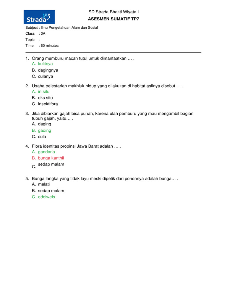 Ilmu Pengetahuan Alam dan Sosial - ASESMEN SUMATIF TP7 - Question + Answer + Student | PDF